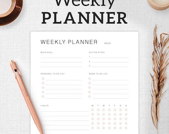 Undated Weekly Planner, Fillable Things to Do List, Printable Work ...