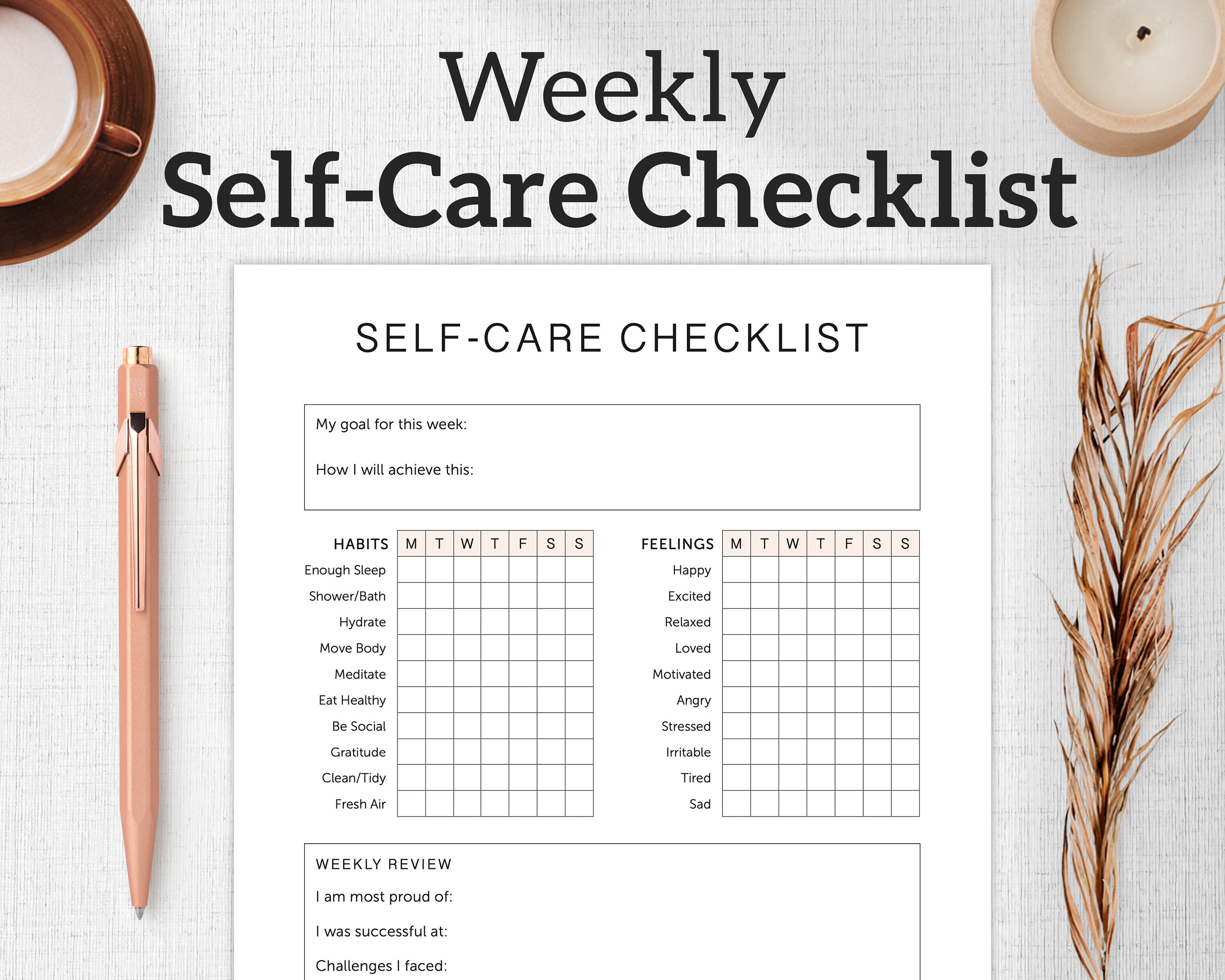 Weekly Self Care Checklist Printable PDF DOWNLOAD - Etsy Canada