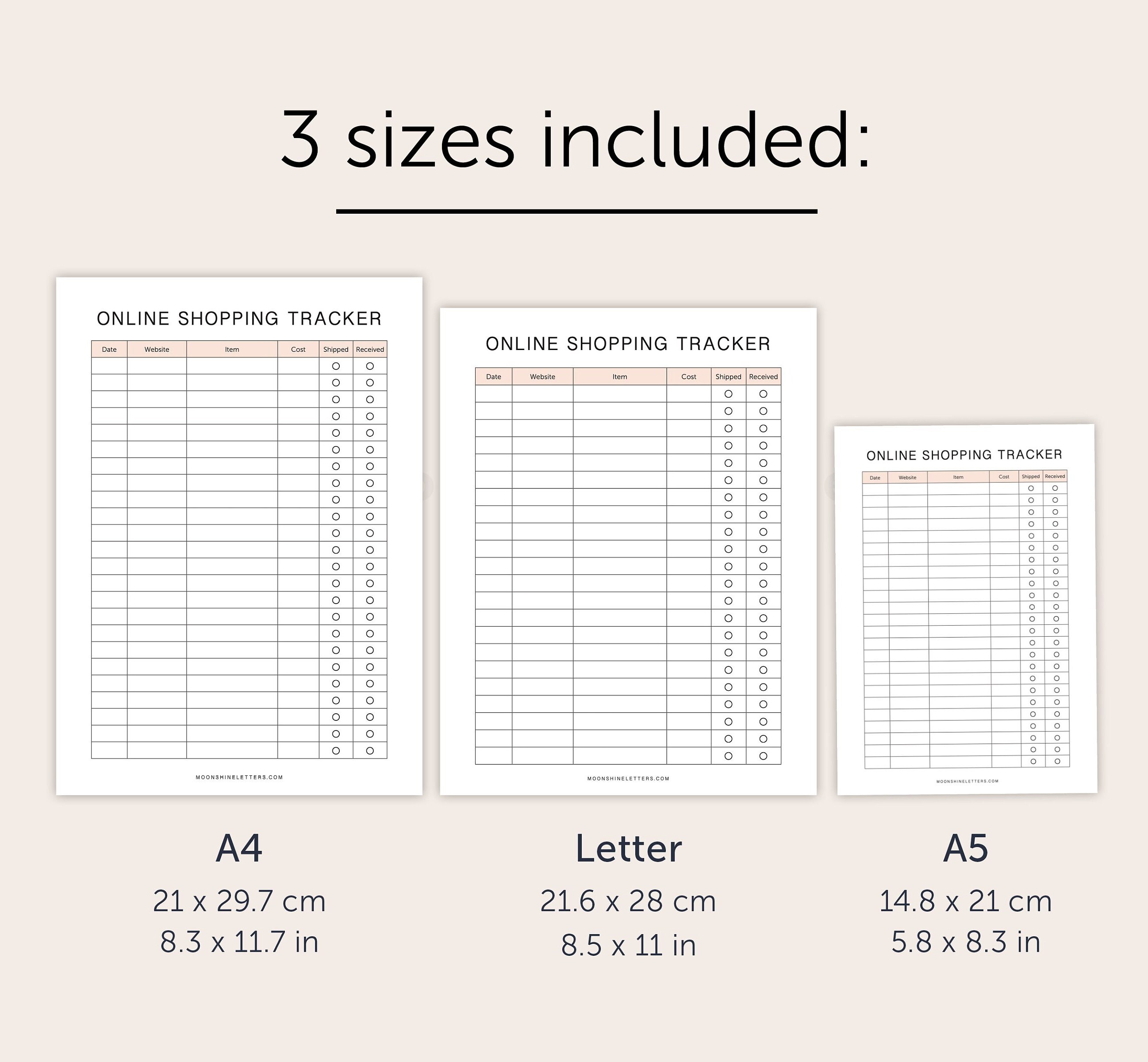 Online Purchase Tracker Printable, Online Shopping Tracker, PDF – DOWNLOAD - Etsy