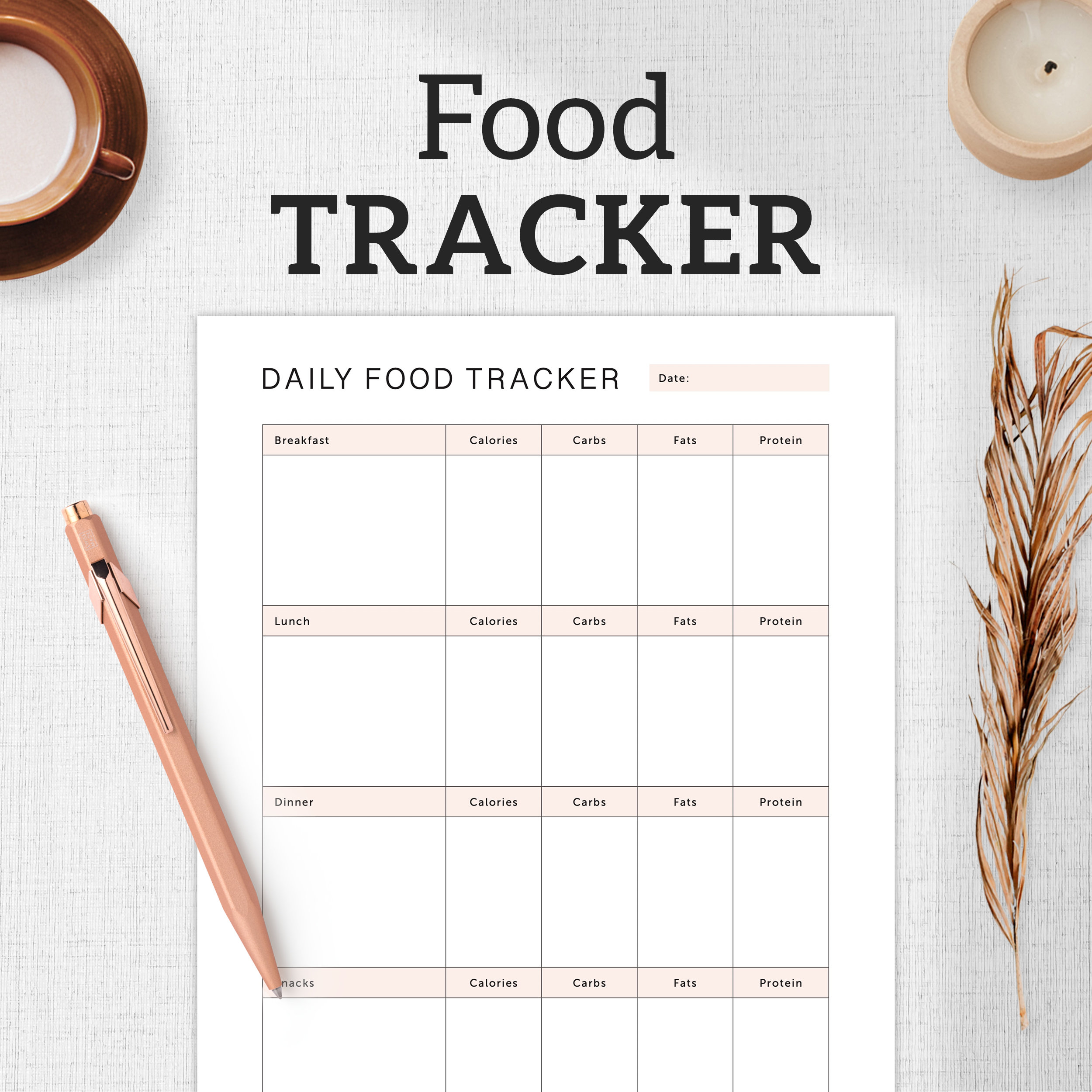 Daily Food Tracker, Calorie Tracker Printable, PDF – DOWNLOAD - Etsy