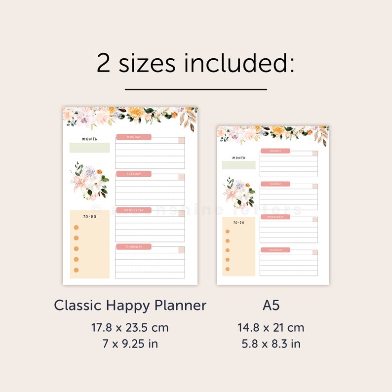 Weekly Planner Printable, Floral Undated 2-page Spread, PDF – DOWNLOAD ...