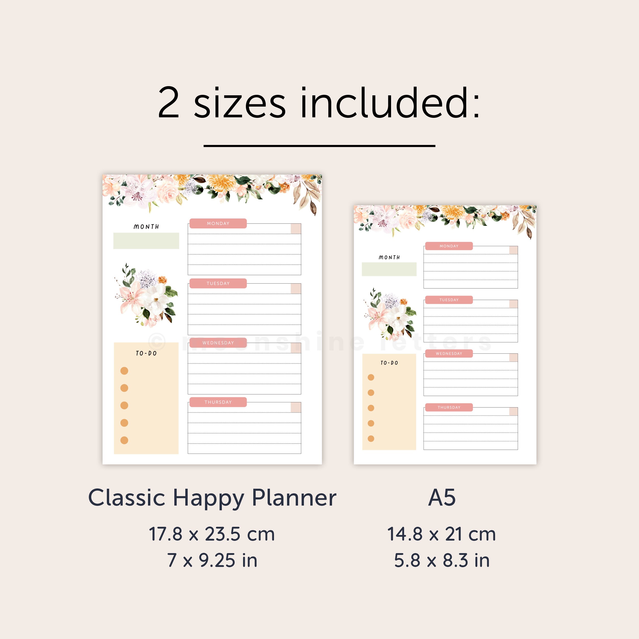 Weekly Planner Printable, Floral Undated 2-page Spread, PDF DOWNLOAD - Etsy