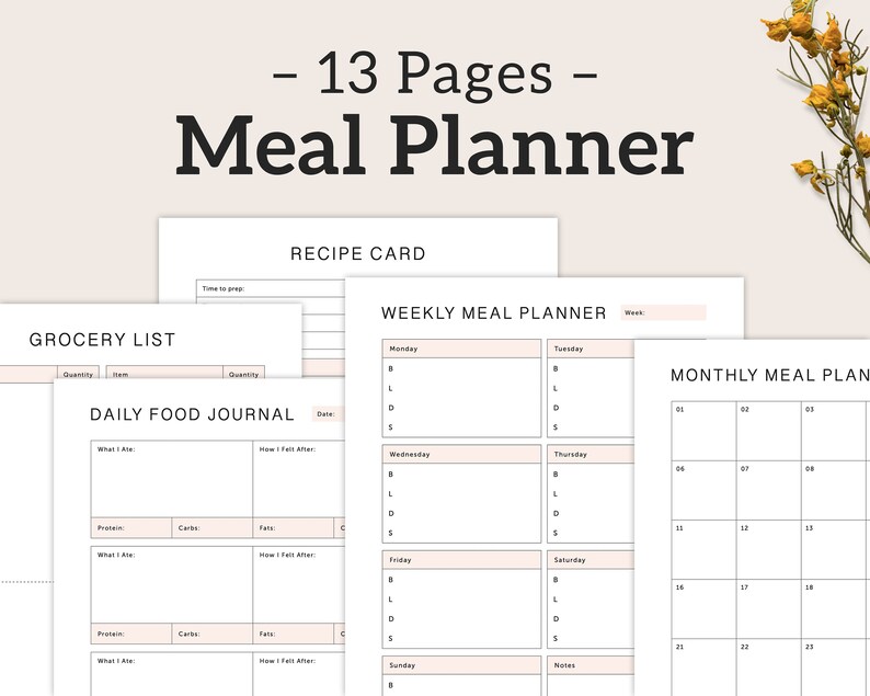 Meal Planner and Food Journal Printable Kit PDF DOWNLOAD - Etsy