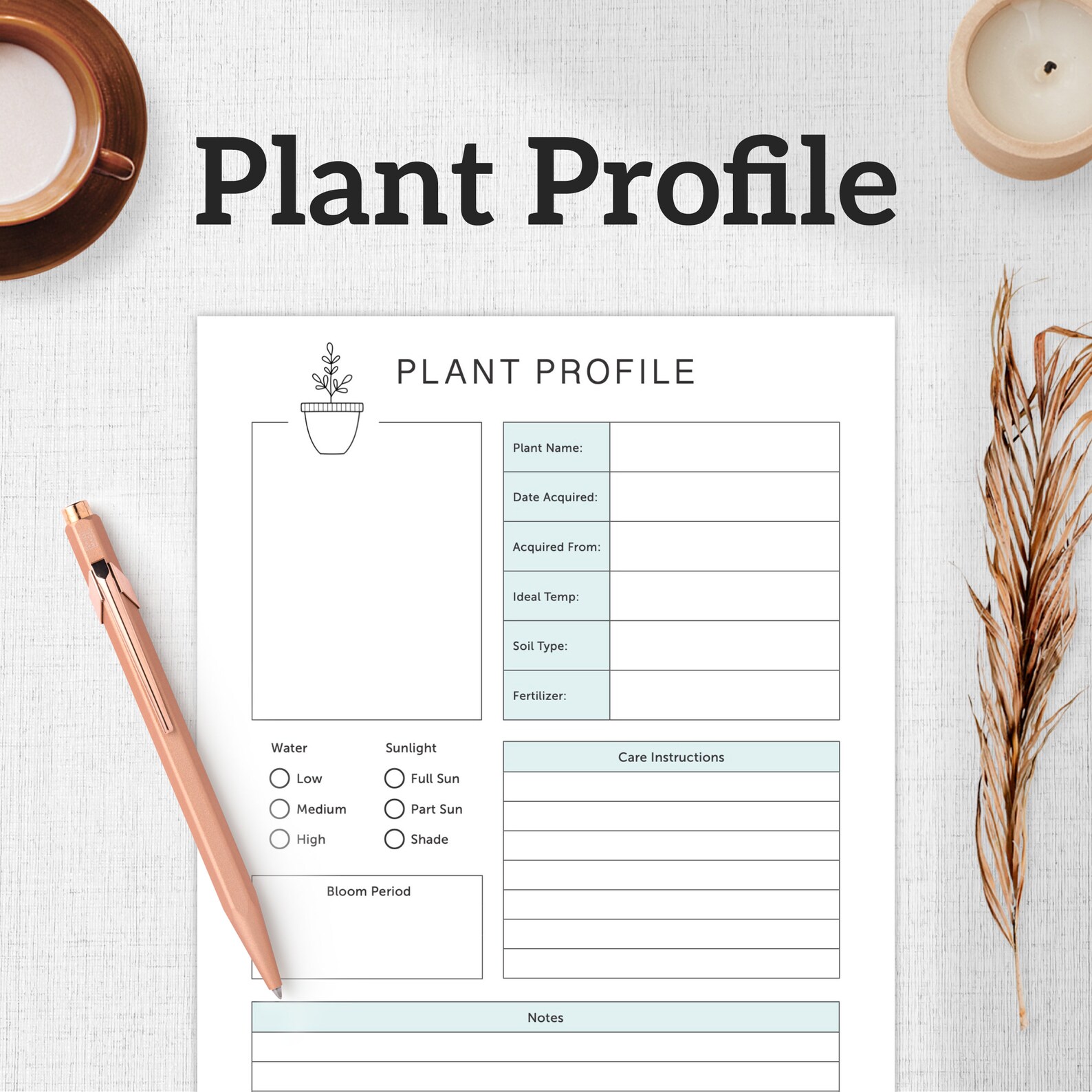 Plant Profile Card Template With Plant Care Instructions, Printable PDF ...