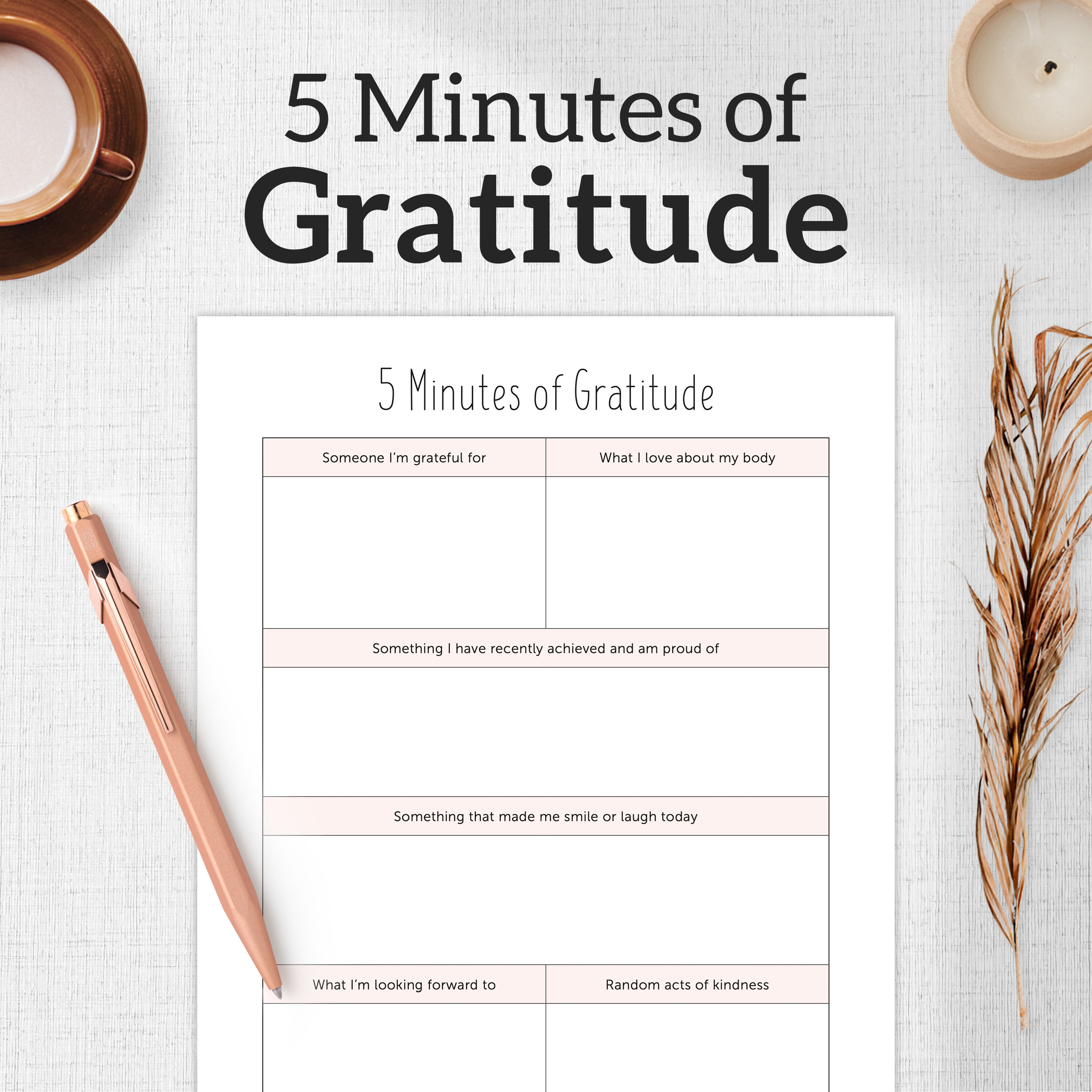 5 Minute Gratitude Journal Printable, PDF – DOWNLOAD - Etsy