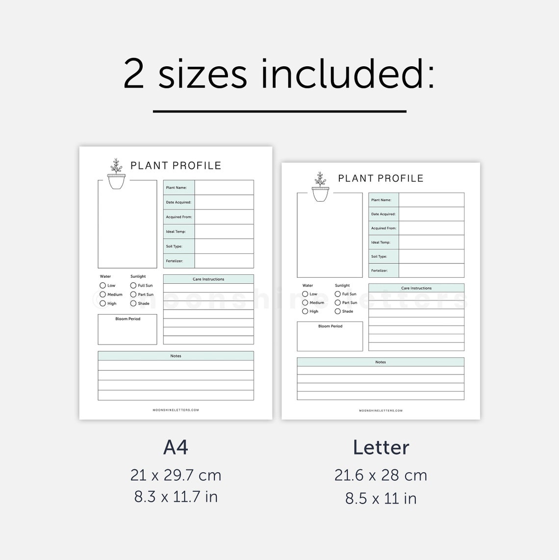 Plant Profile Card Template With Plant Care Instructions, Printable PDF ...