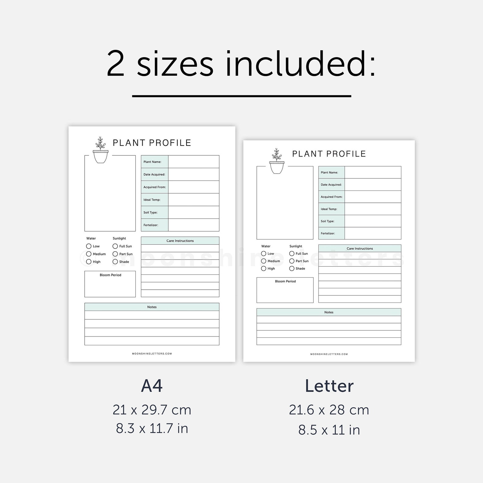 Plant Profile Card Template With Plant Care Instructions, Printable PDF ...