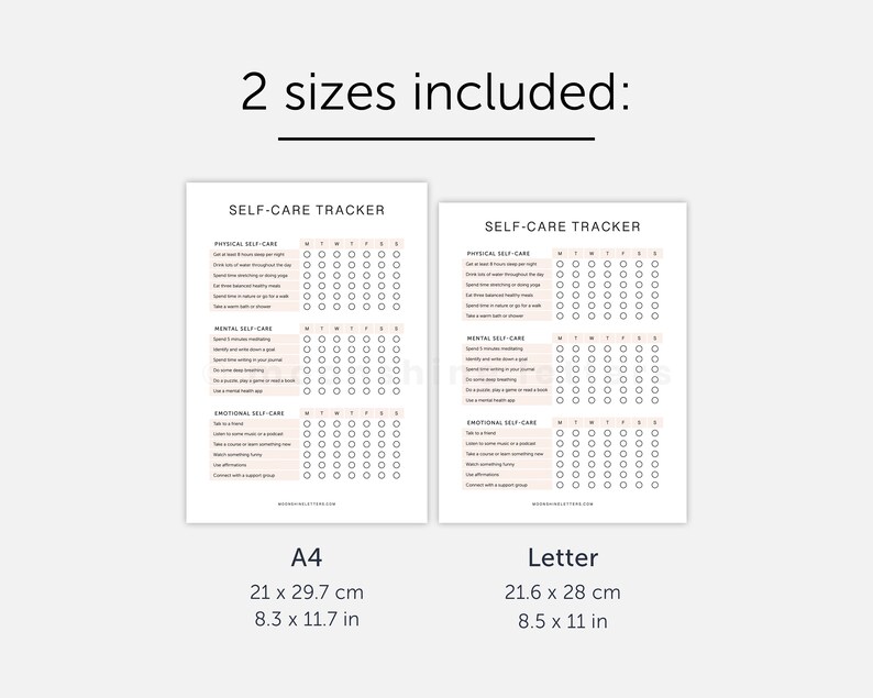 Self Care Tracker Printable Checklist, PDF DOWNLOAD - Etsy