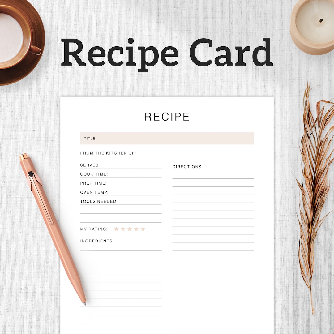 Recipe Card Template Printable, PDF DOWNLOAD - Etsy