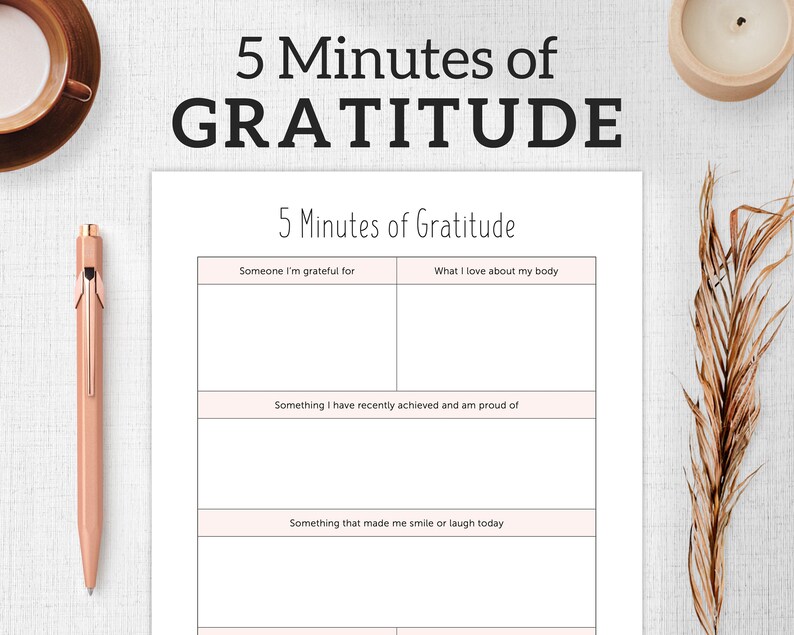 5 Minute Gratitude Journal Printable PDF DOWNLOAD | Etsy