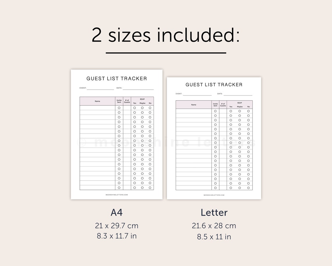 Guest List Tracker Printable RSVP Tracking PDF DOWNLOAD - Etsy