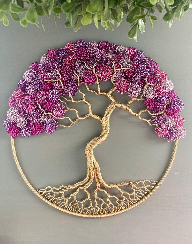 Handmade 10 Inch Wire Tree of Life | Pinks, Purples and Champagne Gold ...