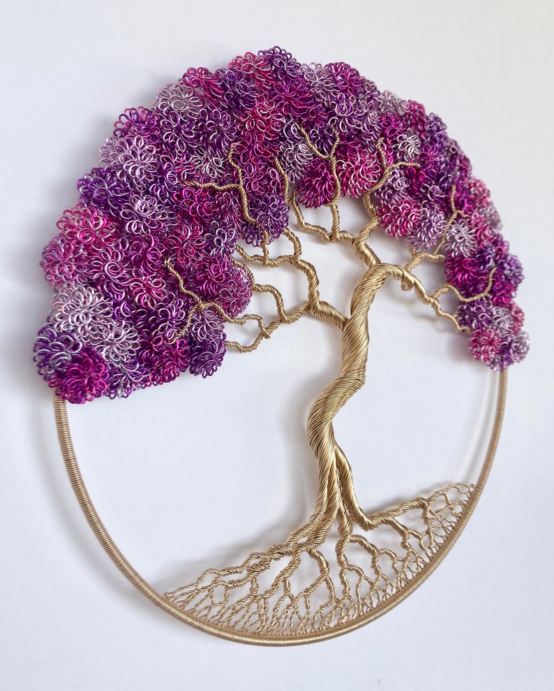 Handmade 10 Inch Wire Tree of Life | Pinks, Purples and Champagne Gold | Wire Sculpture | Wire ...