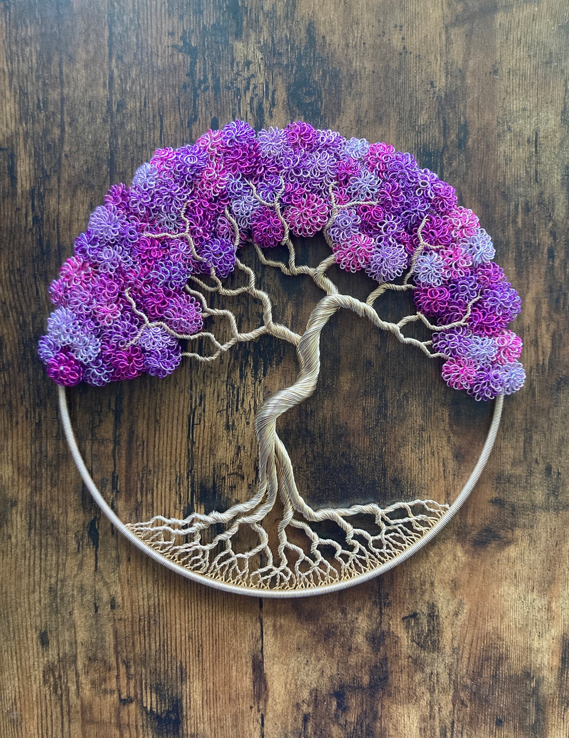 Handmade 10 Inch Wire Tree of Life Pinks, Purples and Champagne Gold Wire Sculpture Wire Art - Etsy