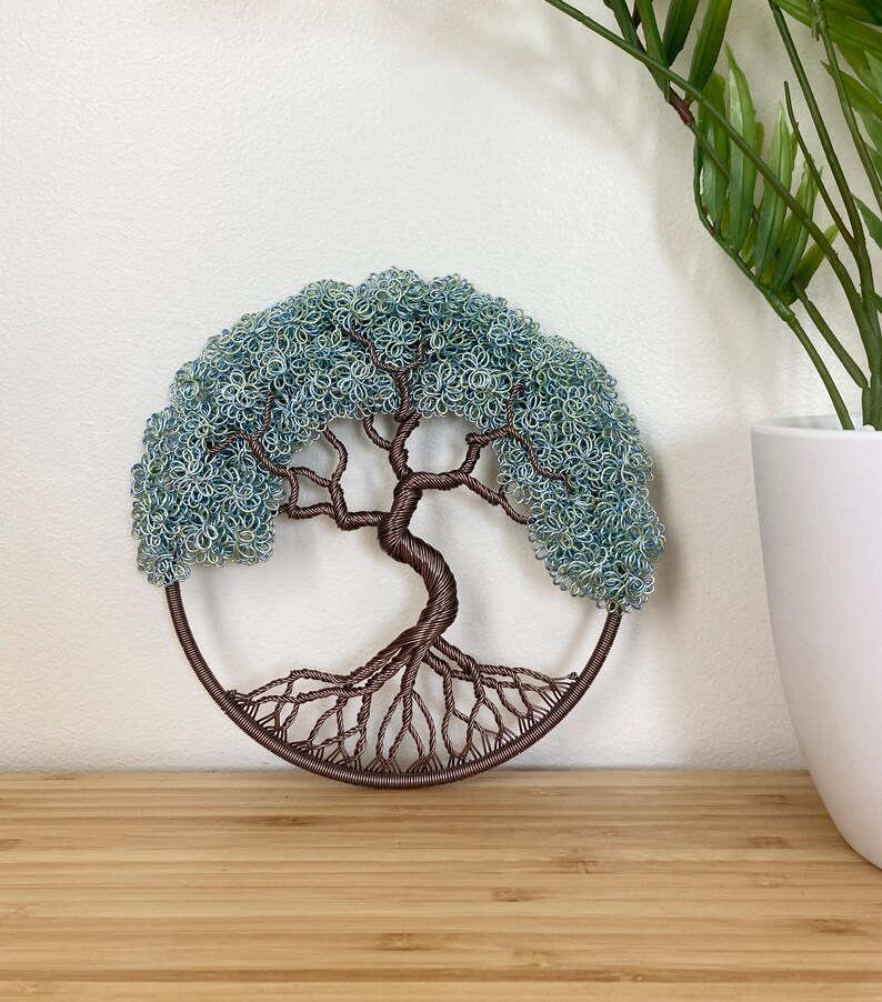 6 Inch Handmade Wire Tree of Life | Mint Green & Steel Blue | Wire ...