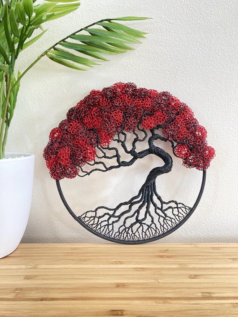 Handmade 8 Inch Wire Tree of Life | Red & Black | Wire Sculpture | Wire ...