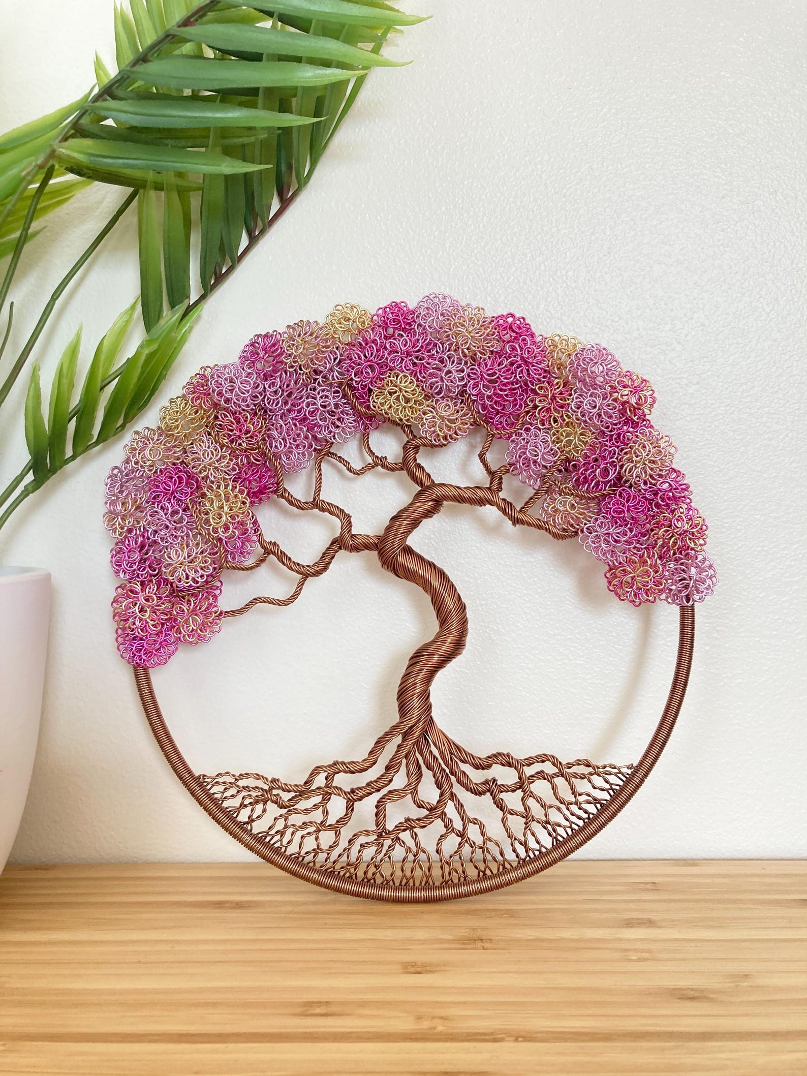 Handmade 8 Inch Wire Tree of Life | Pinks & Gold | Wire Sculpture | Wire Art - Etsy