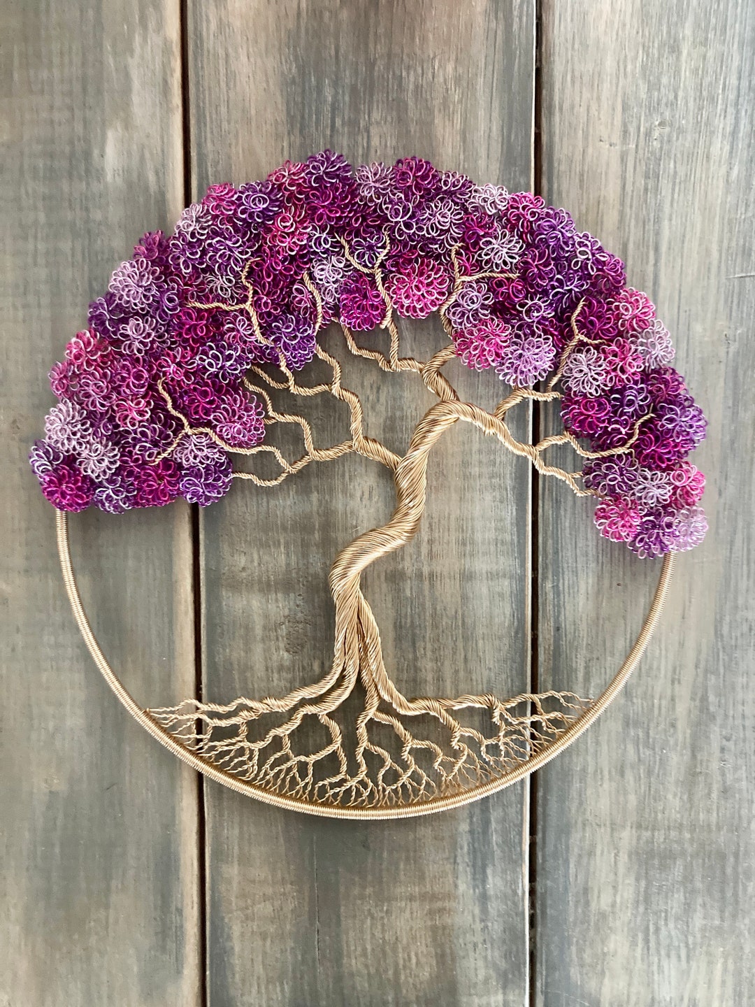 Handmade 10 Inch Wire Tree of Life Pinks, Purples and Champagne Gold Wire Sculpture Wire Art - Etsy