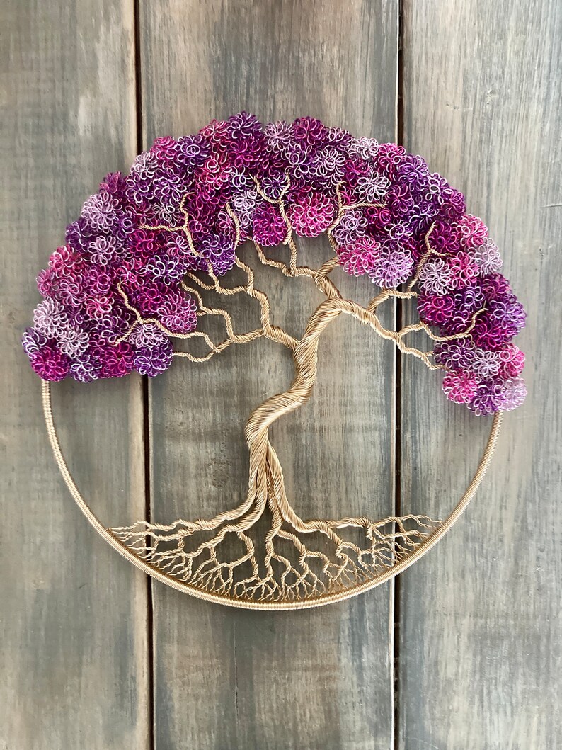 Handmade 10 Inch Wire Tree of Life | Pinks, Purples and Champagne Gold ...
