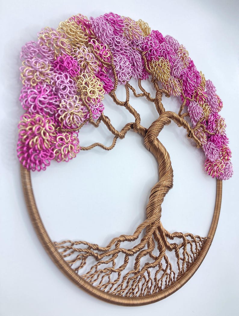 Handmade 8 Inch Wire Tree of Life | Pinks & Gold | Wire Sculpture | Wire Art - Etsy