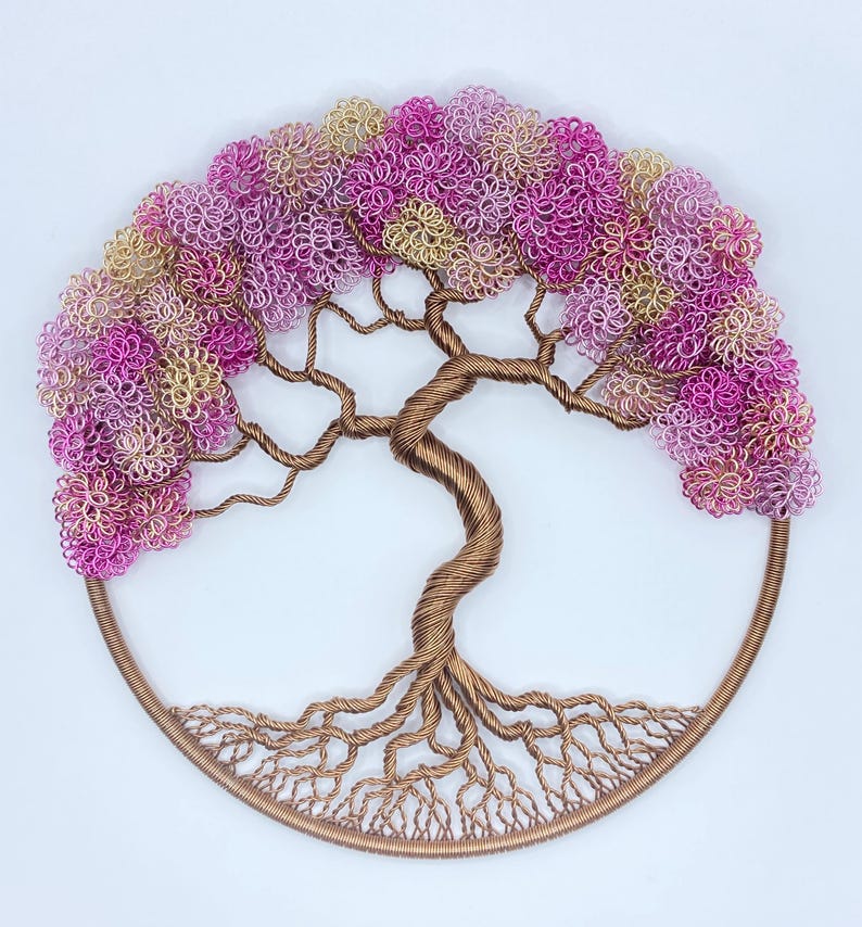 Handmade 8 Inch Wire Tree of Life | Pinks & Gold | Wire Sculpture ...