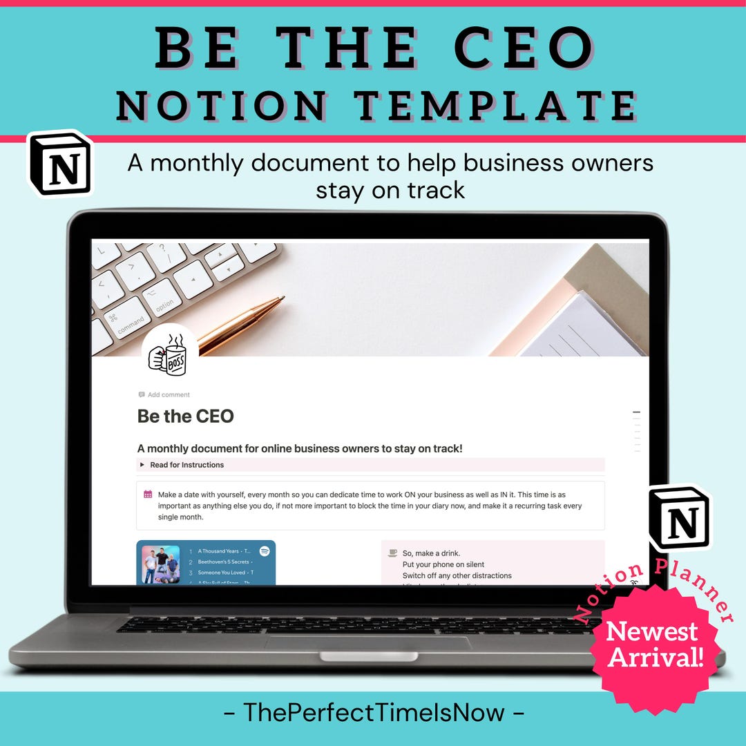Be the CEO Notion Template for Business Owners, Monthly Goals and ...