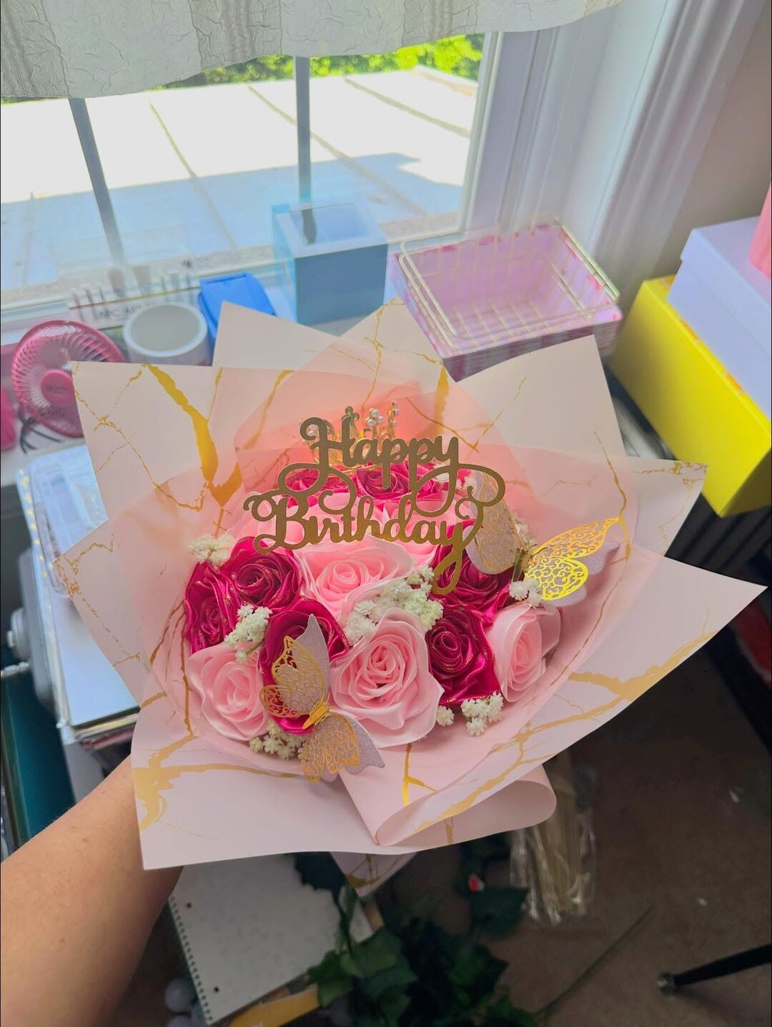 Pink and Gold Edge Hot Pink Eternal Roses - Etsy