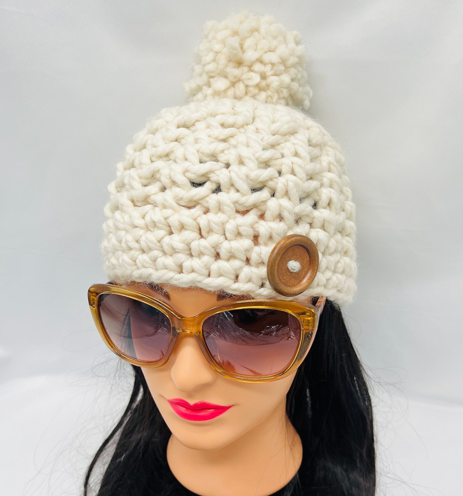 Neutral Hat for Child Cream Hat With Pom Pom Winter Hat for - Etsy