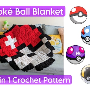 Pokemon Poke Ball Blanket Crochet Pattern | Great Ball, Ultra Ball, and ...