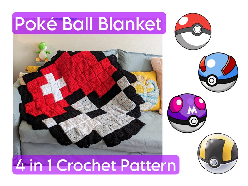 Pokemon Poke Ball Blanket Crochet Pattern | Great Ball, Ultra Ball, and ...