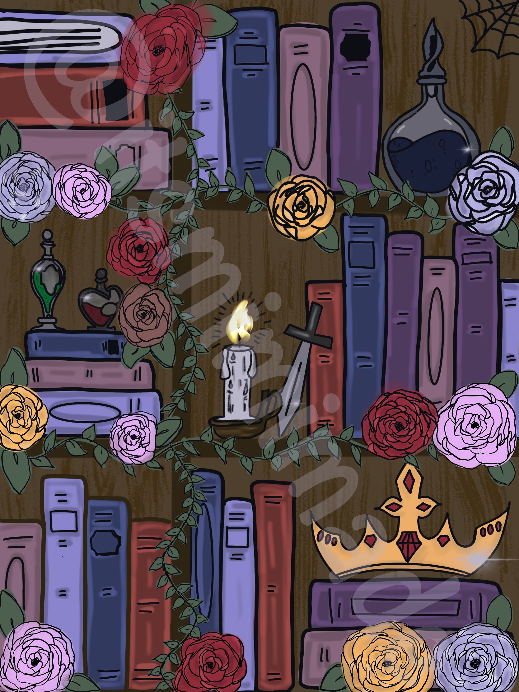 Fantasy Bookshelf Wallpaper - Etsy