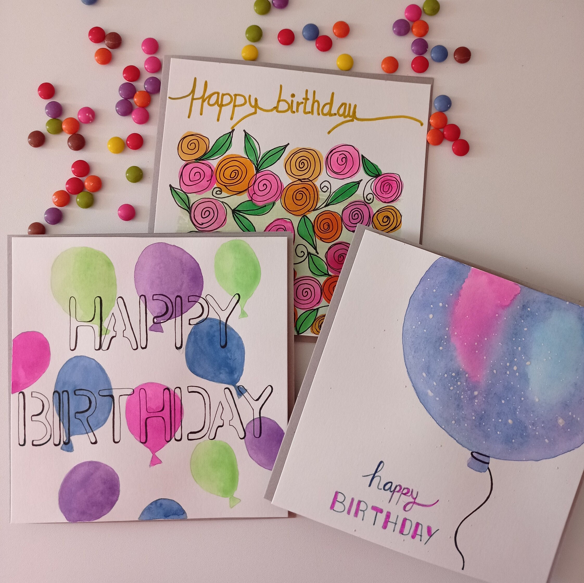 Greeting Cards Happy Birthday Card Pack of 3 Cards Hand Painted ...
