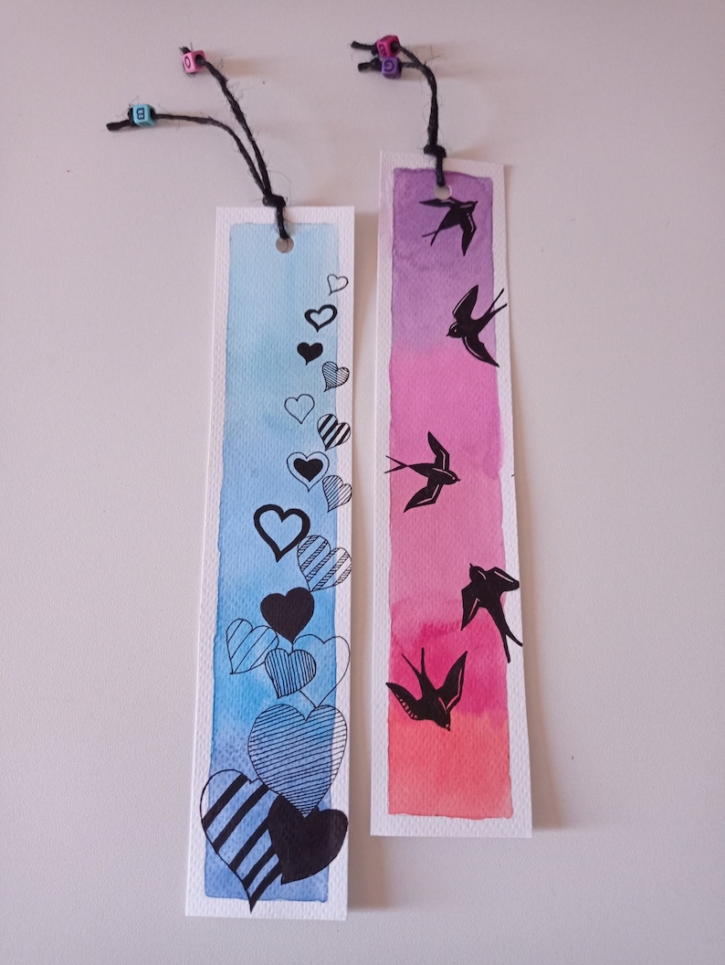 Watercolour BOOKMARKS, Hand Painted, Set of 2 Assorted Bookmarks, for ...