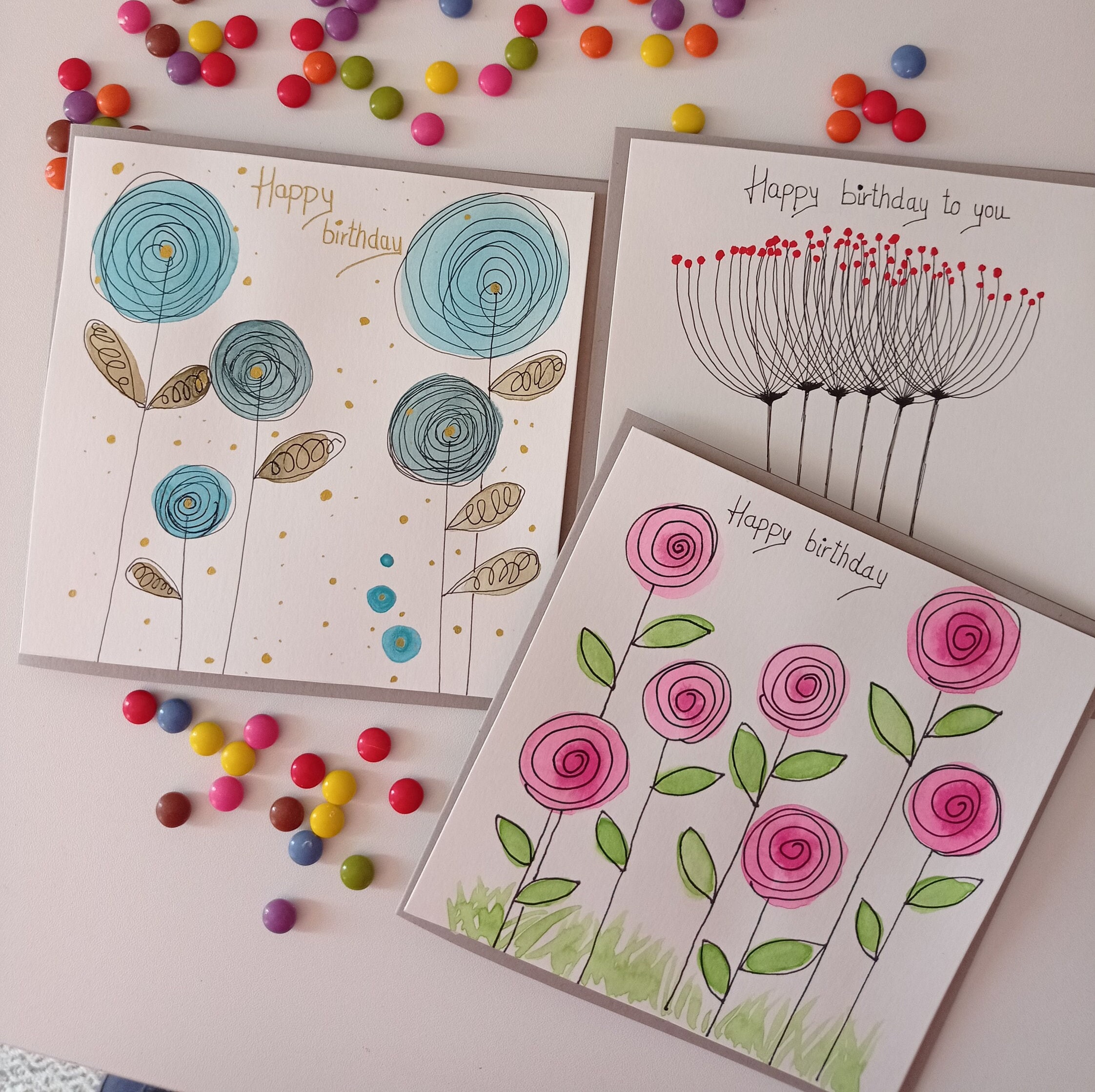 Greeting Cards Happy Birthday Card Pack of 3 Cards Hand Painted ...