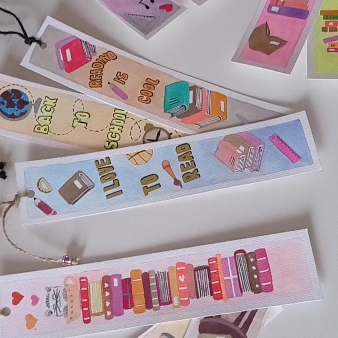 Watercolour BOOKMARKS- BACK to SCHOOL, Hand Painted, Set of 3 Assorted ...