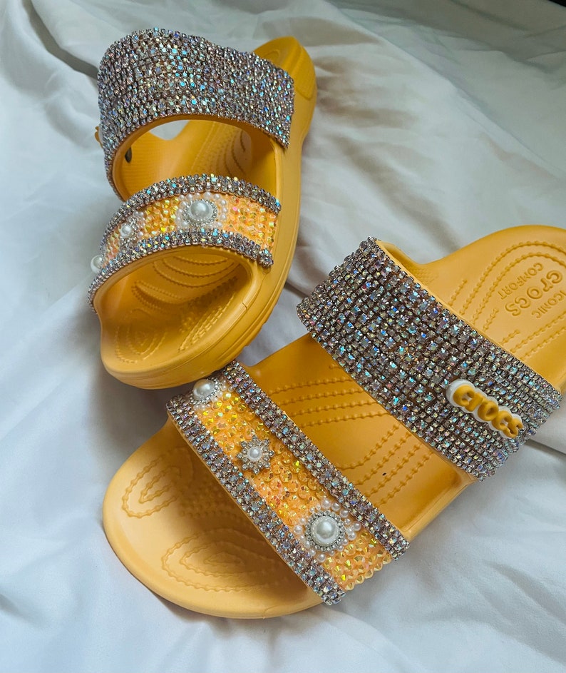 Orange Custom Croc Slides Bling Croc Sandals Slides With - Etsy