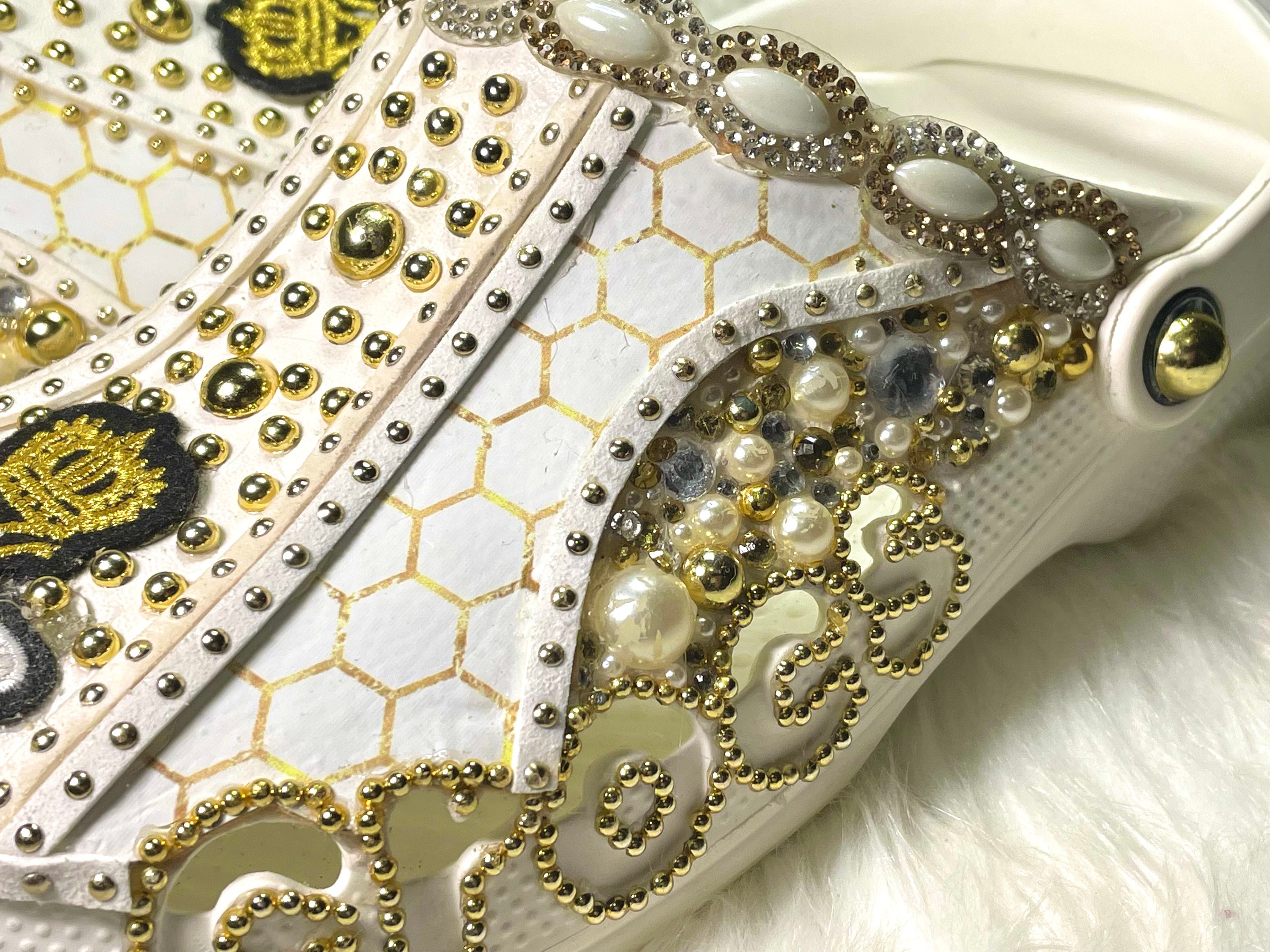 White and Gold Bling Queen Bee Crocs - Women's Size 10 - Etsy