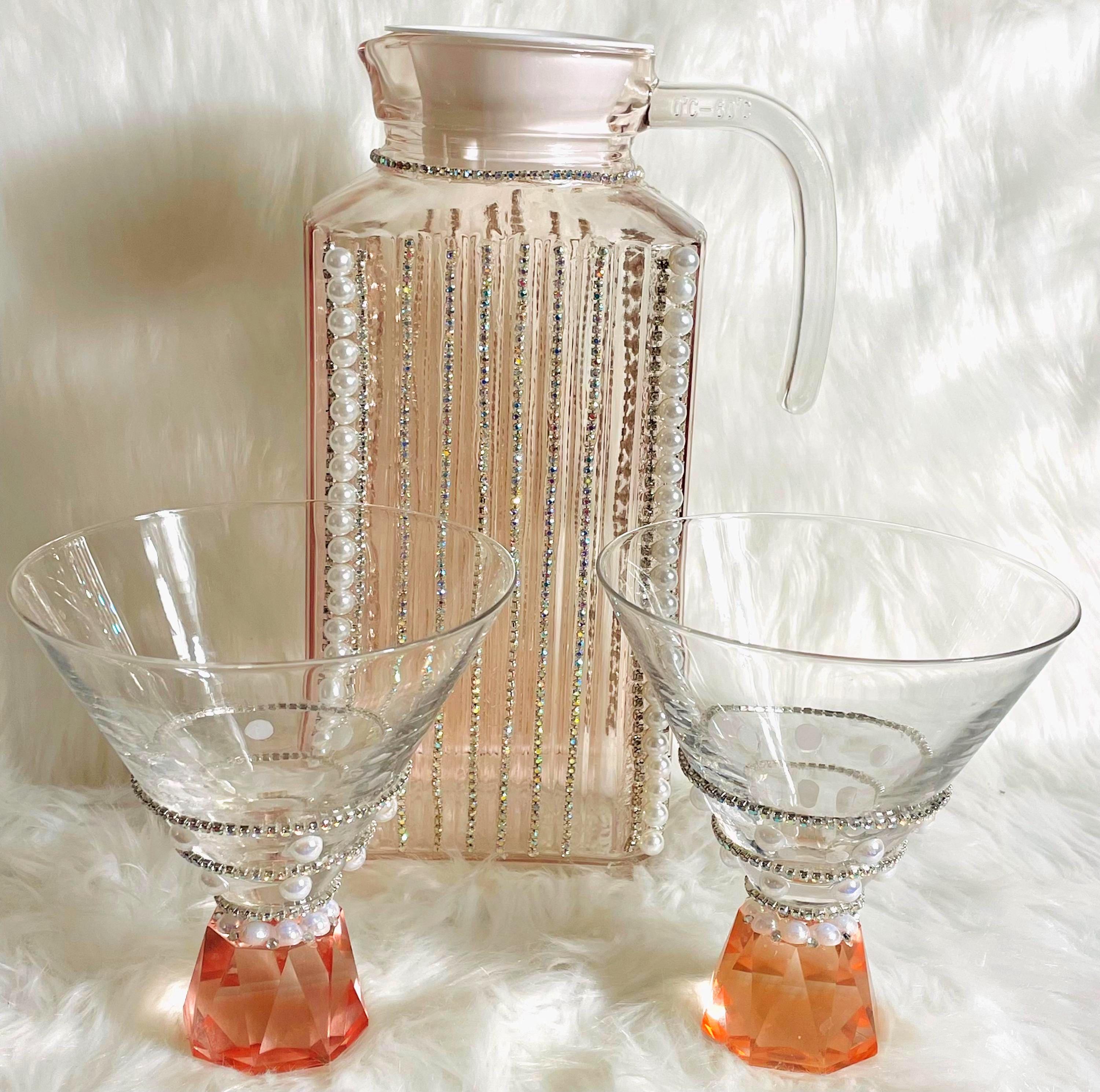 Pink Rhinestone Martini Glasses and Pitcher Set - Bling Barware - Etsy