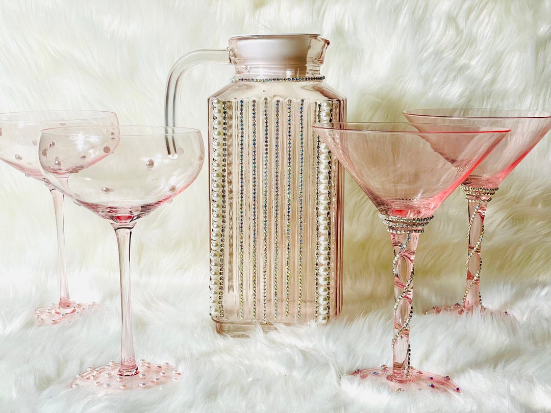Pink Barware Set of 2 Pink Margarita or Drink Pitcher Embellished With ...