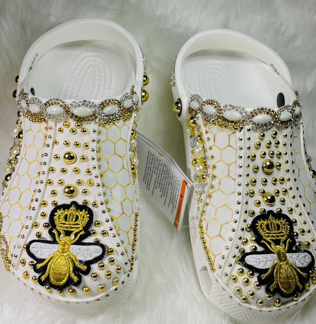 White and Gold Bling Queen Bee Crocs - Women's Size 10 - Etsy