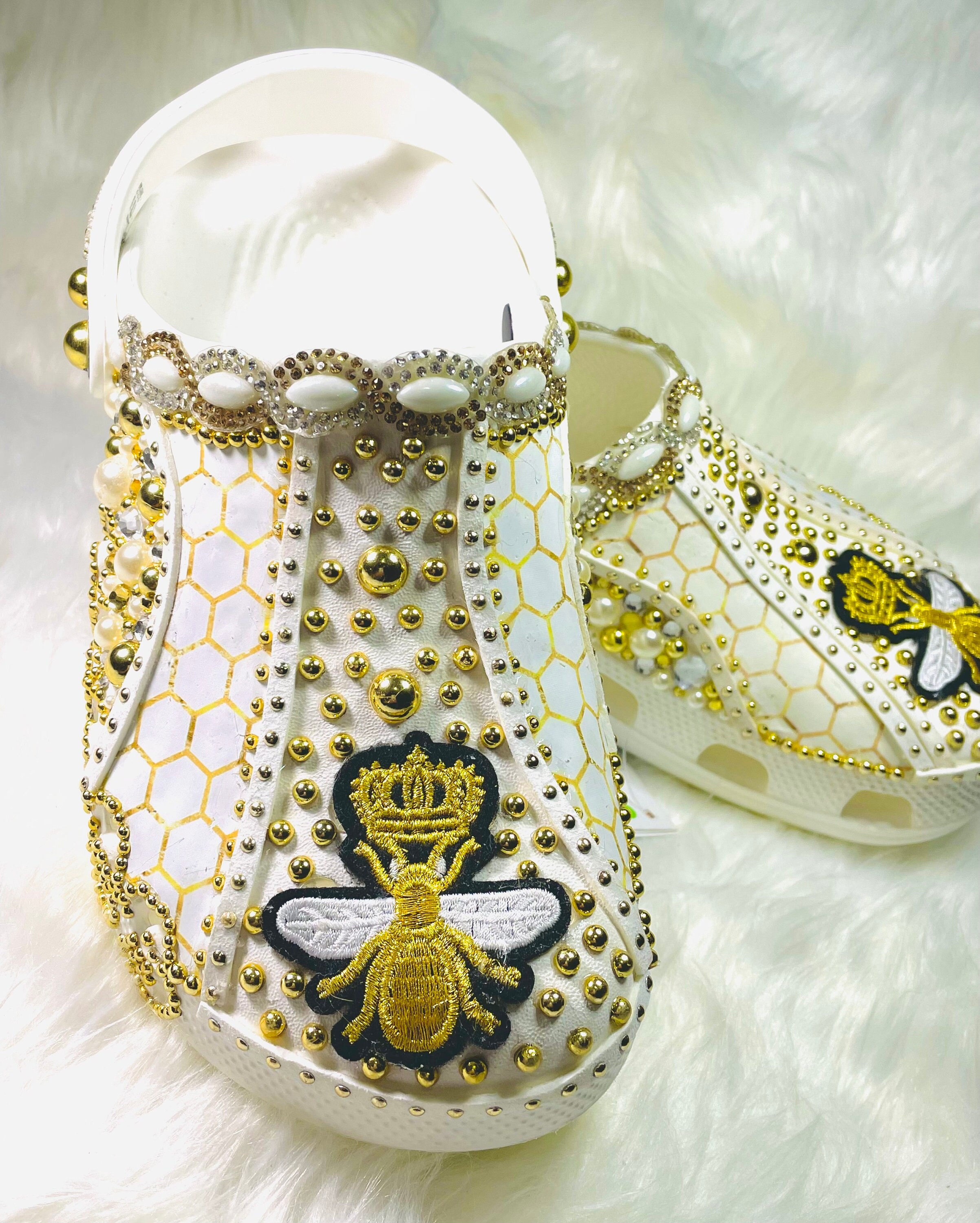 White and Gold Bling Queen Bee Crocs - Women's Size 10 - Etsy