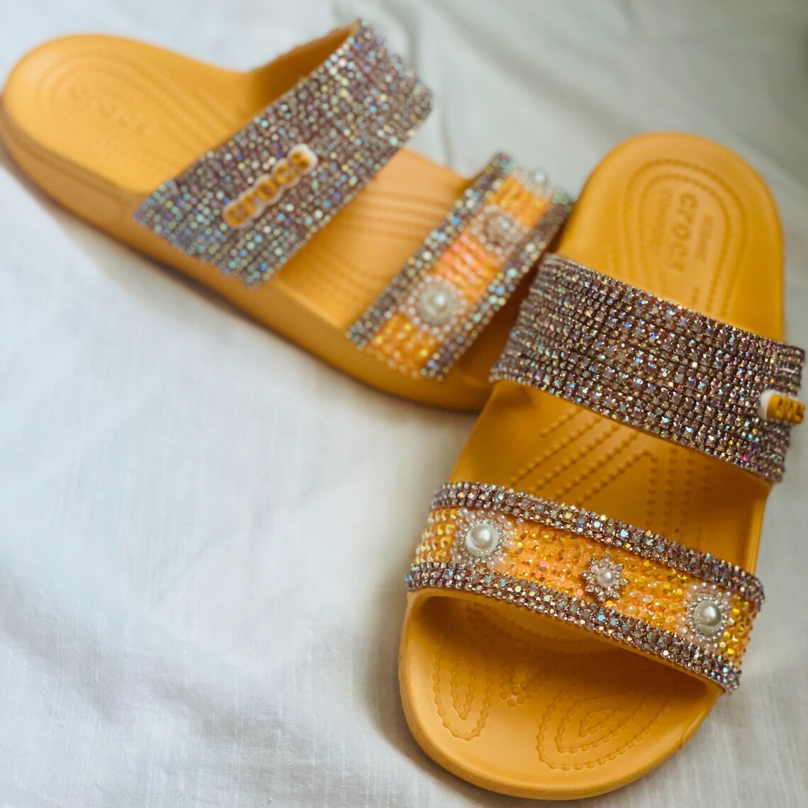 Orange Custom Croc Slides Bling Croc Sandals Slides With - Etsy