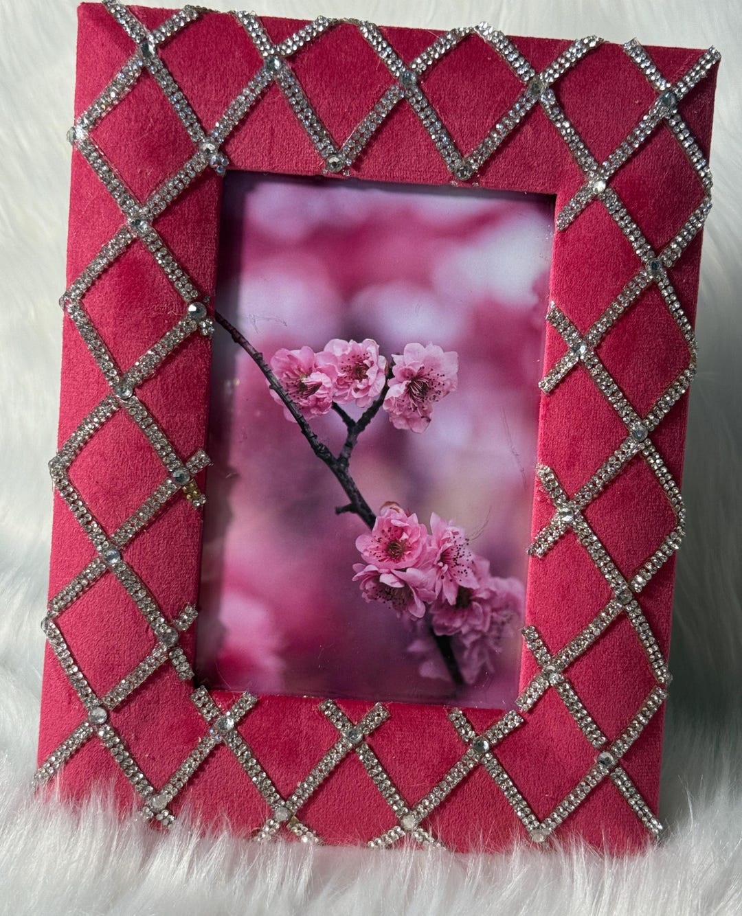 Bling'd Out Hot Pink 4x6 Picture Frame; Silver Finish Frame Embellished ...