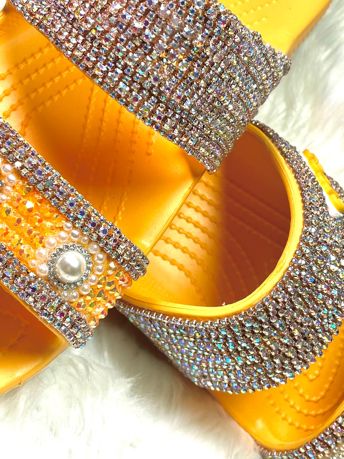 Orange Custom Croc Slides Bling Croc Sandals Slides With - Etsy