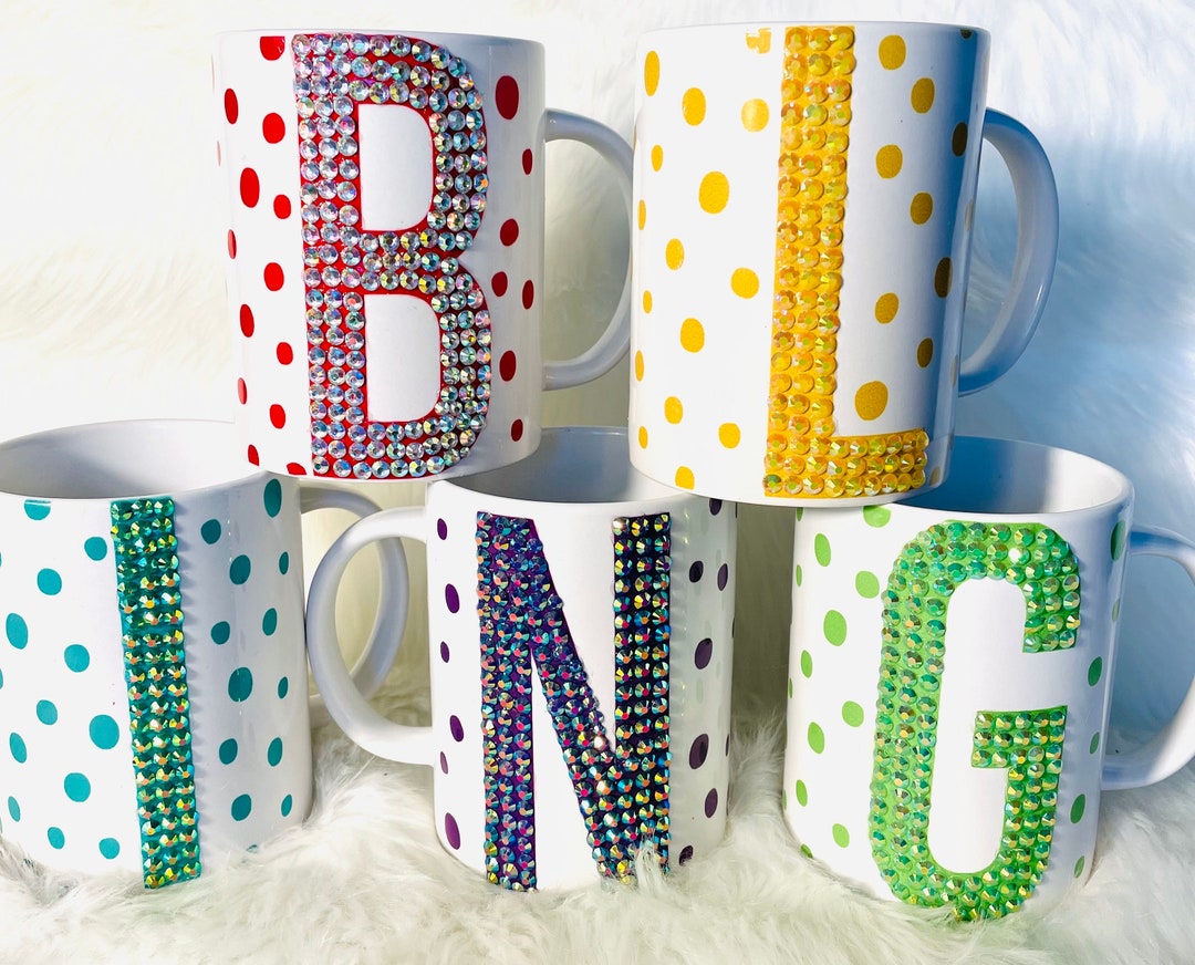 YOU CHOOSE Custom Colorful Poka Dot Initial 15oz Coffee Cup - Choose ...