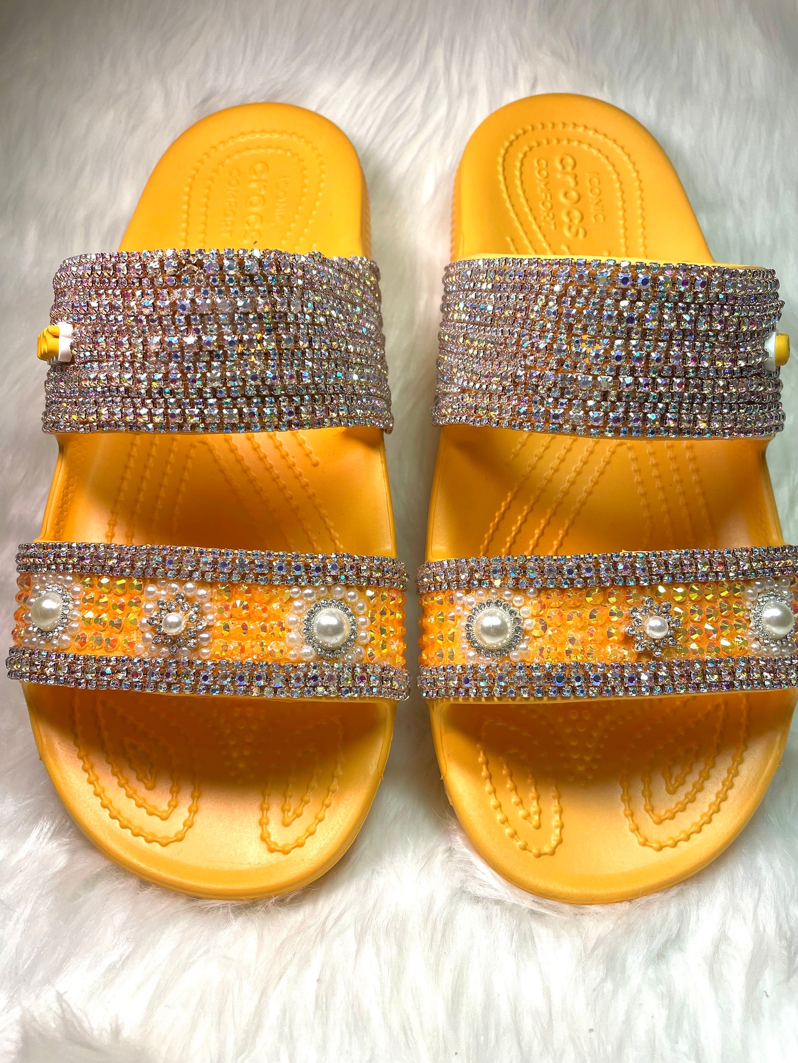 Orange Custom Croc Slides - Bling Croc Sandals - Slides With Charms ...