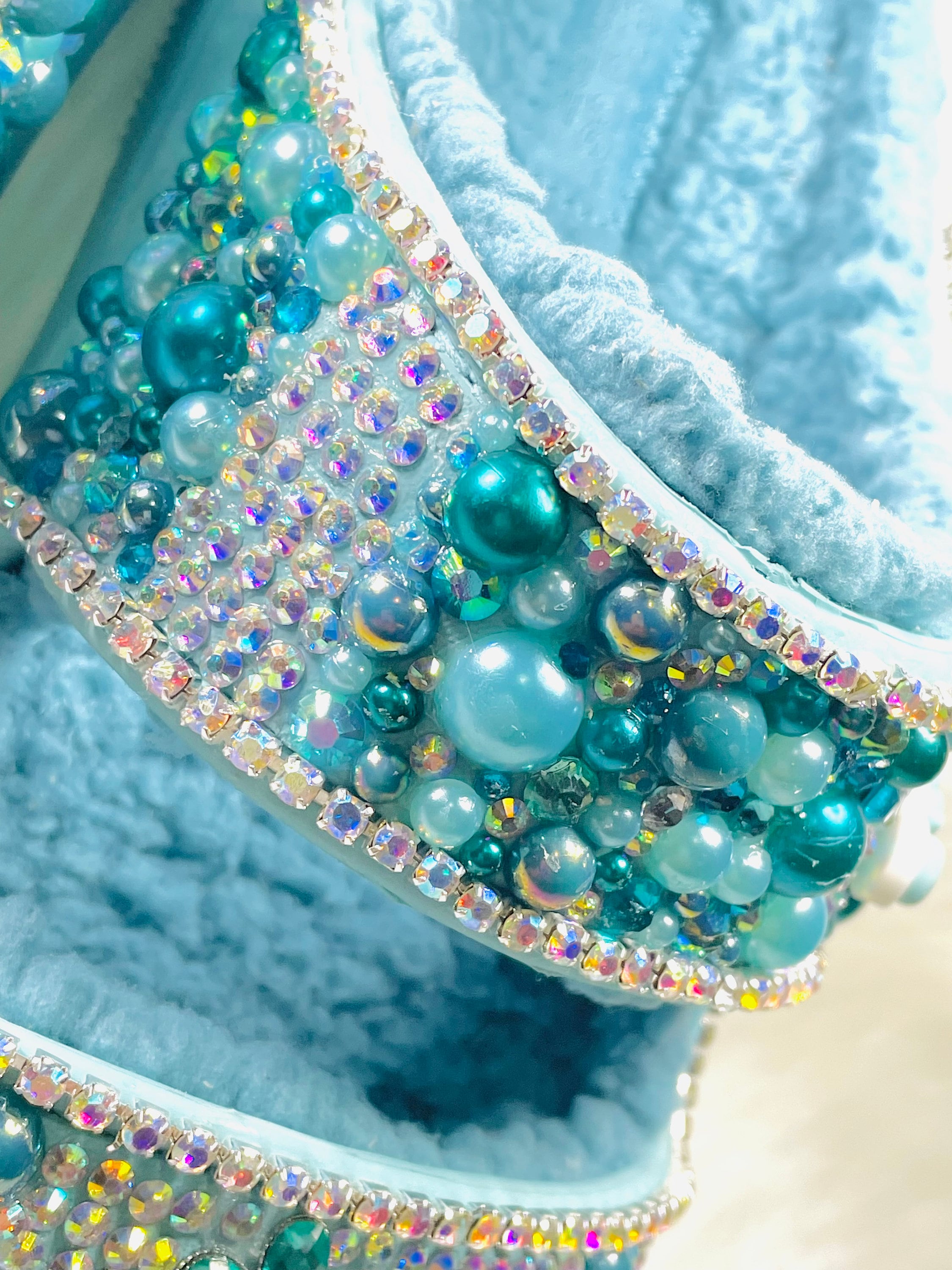 Bling'd Out Croc Lined Slides - Aqua W/ab Rhinestones - Etsy