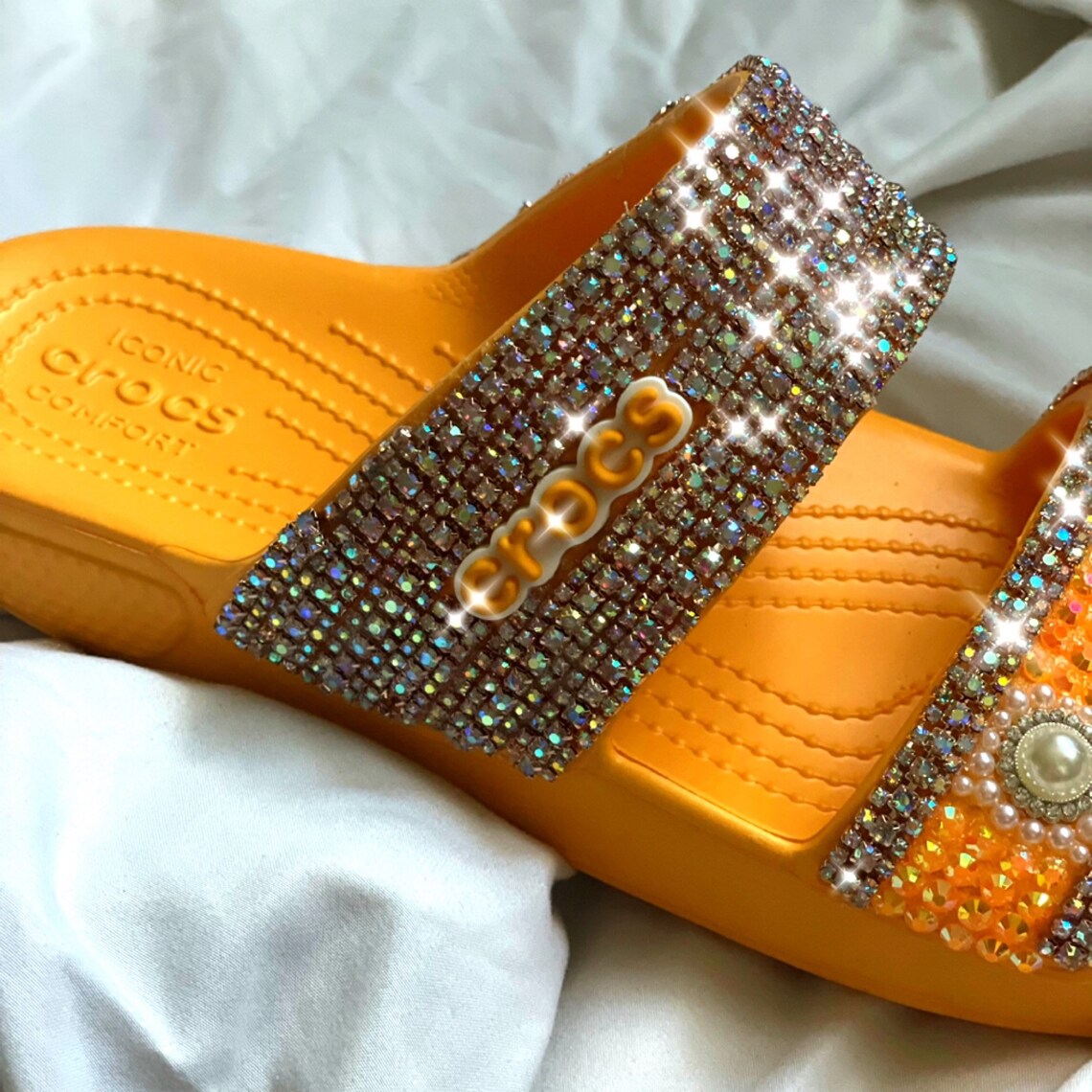 Orange Custom Croc Slides Bling Croc Sandals Slides With - Etsy