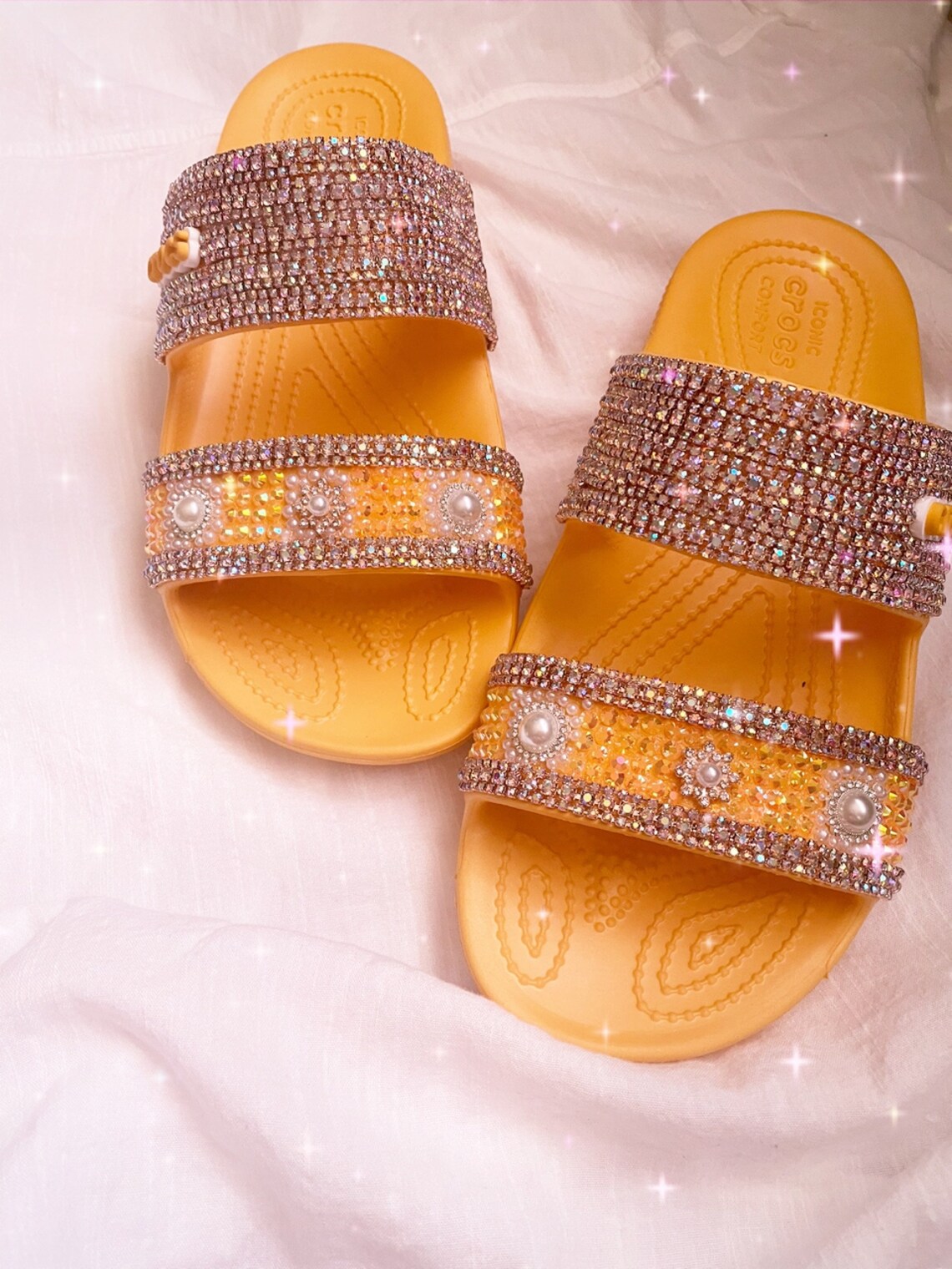 Orange Custom Croc Slides Bling Croc Sandals Slides With - Etsy