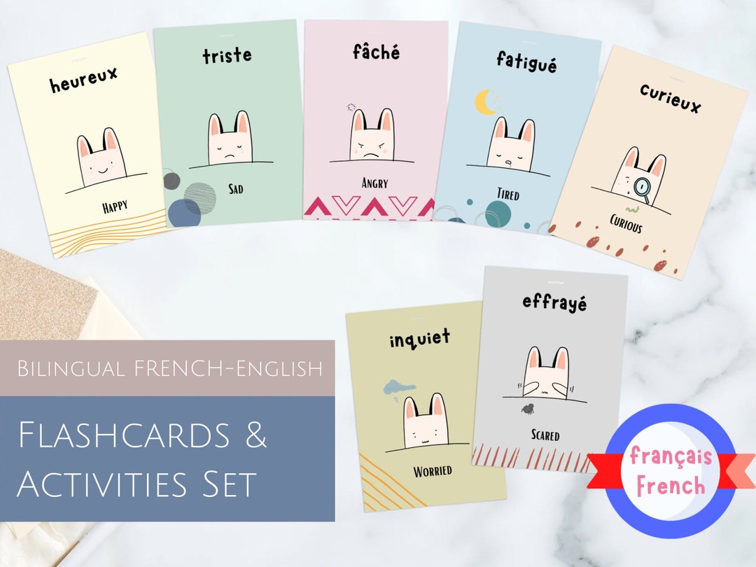 French-english Bilingual Emotions Chart + Flashcards Set | Printable ...